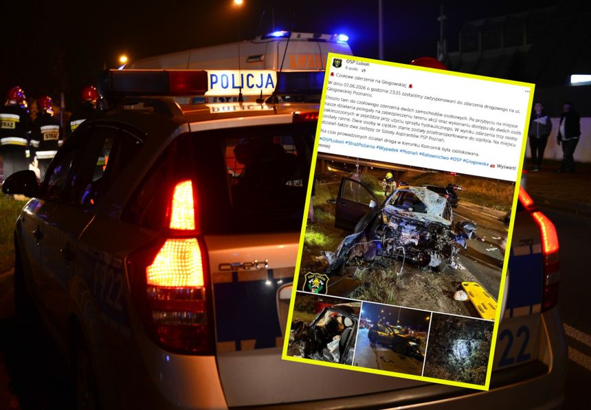Wypadek w Poznaniu. Huk słyszano z daleka, z auta wyrwało silnik. Nie ...